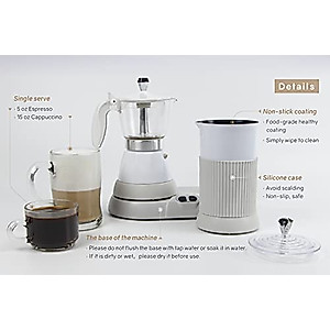 Hackvia Espresso Machine,Portable Espresso Coffee Maker and Cappuccino Latte Machine with Milk Frother,Espresso Maker with Steamer,2 in 1 Moka Pot for Home,Office and Travel,2-3 Cups,Aluminum