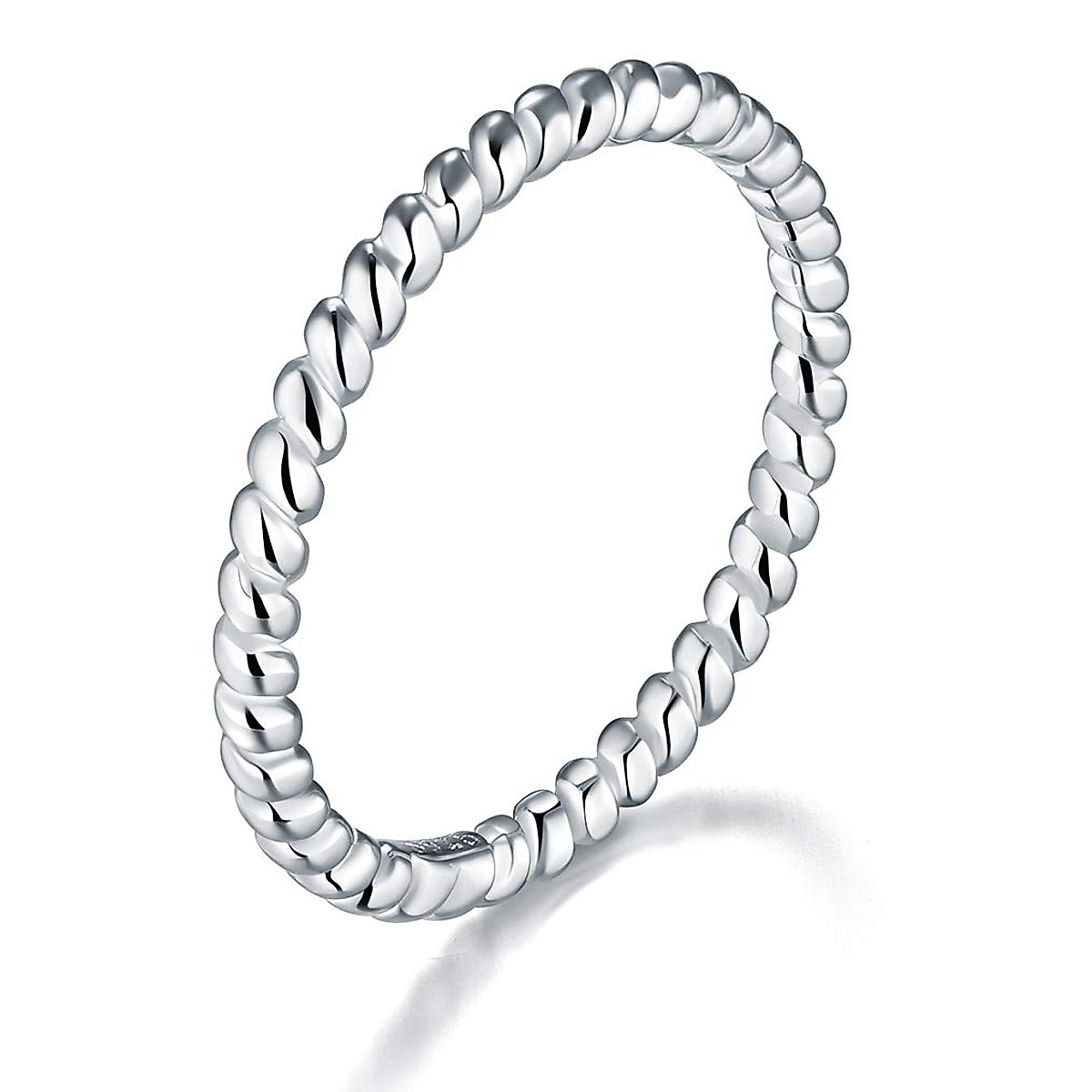 925 Sterling Silver Ring, BORUO Twisted Eternity Band Stackable Rings 2mm Size 10