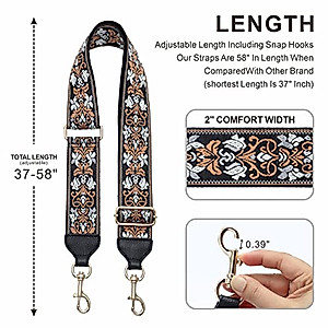Purse Strap, 2"Wide Full Grain Cowhide Shoulder Strap Adjustable Replacement,Jacquard Embroidery Multi-pattern Crossbody Bag Straps for Handbag,Crossbody Bags(Embroidered yellow flower)