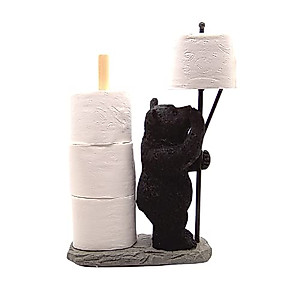 Sitting Stinky Bear Toilet Paper Holder with Storage, Freestanding Bathroom Decoration, Rustic Cabin Décor, 18.5 Inches