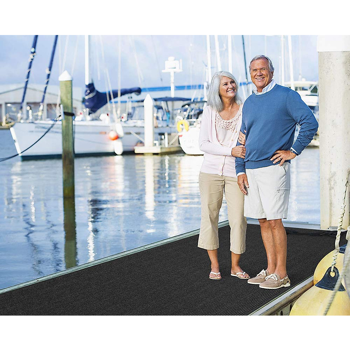 House, Home and More Indoor Outdoor Double-Ribbed Carpet Runner with Skid-Resistant Rubber Backing - Smokey Black - 4 Feet x 15 Feet