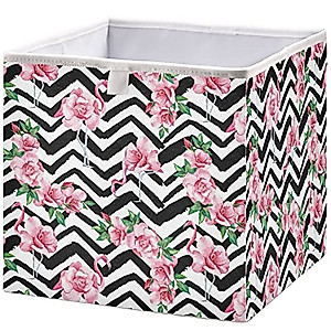 visesunny Rectangular Shelf Basket Tropical Pink Flamingo Flower Wavy Stripe Clothing Storage Bins Closet Bin with Handles Foldable Rectangle Storage Baskets Fabric Containers Boxes for Clothes,Books,