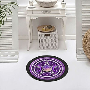YETTA YANG Purple Wicca Wiccan Moon Fun Indoor and Outdoor Door Round Mat Welcome Mat Non-Slip Home Decoration Mat Housewarming Gift 23.6in 60cm