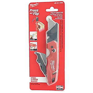 Milwaukee 48-22-1502 Fastback Folding Utility Knife with 5 Blade Storage, Wire Stripping Compartment, and Gut Hook