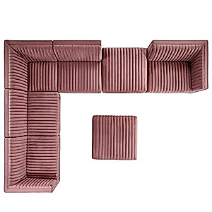 Modway Sanguine Channel Tufted Performance Velvet Modular Sectional, 7-Piece Left-Facing Sofa, Dusty Rose