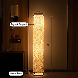 YIEONSHION Soft Light Floor Lamp, 52" Simple Design Morden Slim Warm Light 3000K LED Tyvek Fabric Shade with 2 LED Bulbs Standing Lamp for Living Room Bedroom Game Room