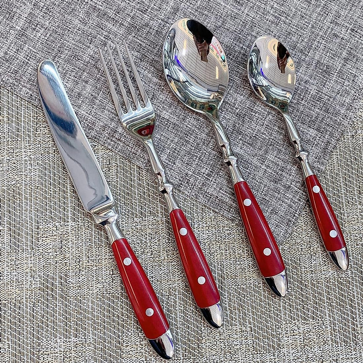 Aimilan 24 Piece Modern Flatware Set for 4, 18/10 Stainless Steel Red Silverware Set, Cutlery Set Include Fork Knife Spoon, Mirror Polished, Dishwasher Safe (24 Pcs Service for 4)