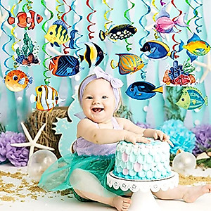 Tropical Fish Hanging Swirls 30 Pack Foil Ceiling Hanging Swirls Streams Banner Decorations Garland for Kids Under the Sea Ocean Baby Shower Celebrating Events Birthday Party Supplies Room Wall Decor