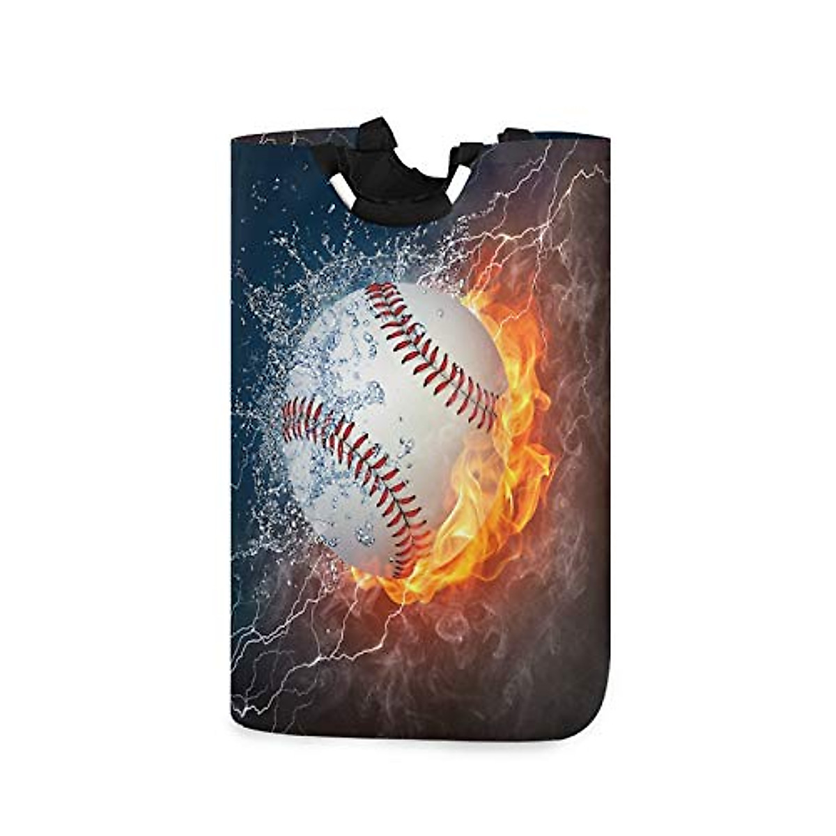 ALAZA Large Laundry Basket Fun Sports Baseball Water Fire Laundry Bag Hamper Collapsible Oxford Cloth Stylish Home Storage Bin with Handles, 22.7 Inch
