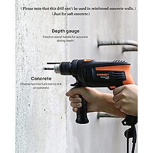 ENGiNDOT Hammer Drill, 1/2-Inch 6-AMP Corded Electric Hammer Drill with 2800RPM, Variable Speed, Drill Chuck, 10 Drill Bits for Home Improvement, Concrete, Steel, Wood (NOT for Reinforced Concrete)
