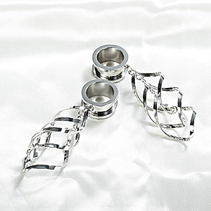 TBOSEN 2pcs Classic Double Linear Loops Design Twist Wave Dangling Ear Gauges for Women