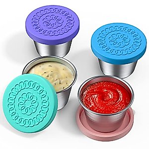 Salad Dressing Container To Go, 2.4 Oz/70ml Snack Lunch Containers for Kids Lunch, 4 Pack Small Condiment Containers with Leakproof Lids, Reusable Sauce Cups for Kitchen School Picnic Travel,No BPA.