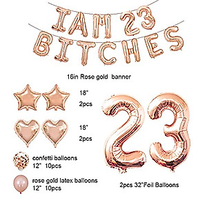 Santonila 23rd Birthday Party Set-I am 23 Bitches Funny Banner Confetti Rose Gold Balloons for Girls 23 Years Old Birthday Decorations
