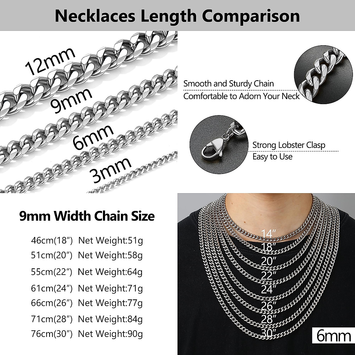PROSTEEL Stainless Steel Necklace Chains 28 Inch Long Necklaces Mens Jewelry