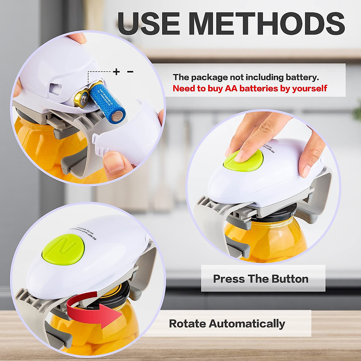 Electric Jar Opener, Automatic Jar Opener Kitchen Gadget,The Hands Free Bottle Opener for Woman,Seniors with Arthritiss,Weak Hands with Less Effort to Open