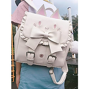 Aiyinuo Lolita Casual Backpack Kawaii Cartoon Cat Embroidery Travel Mochila Big Bowknot Sweet Daypack Schoolbag Campus Bookbag College Bag (White)