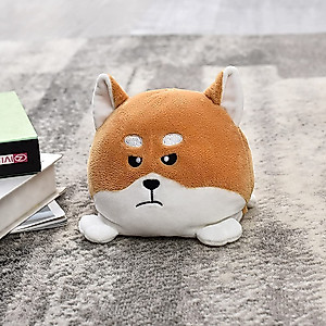 pohthe Reversible Plushie Corgi Dog Stuffed Animal Reversible Mood Shiba Inu Plush Double-Sided Flip Show Your Mood !