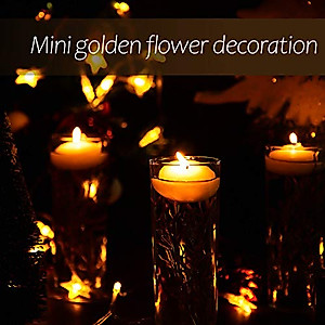 50 Pieces Faux Flowers for Floating Candles Floating Flowers Vase Fillers for Centerpieces Mini Flower Filling in Cylinder for Vases Filler Wedding Party Decor (Gold)
