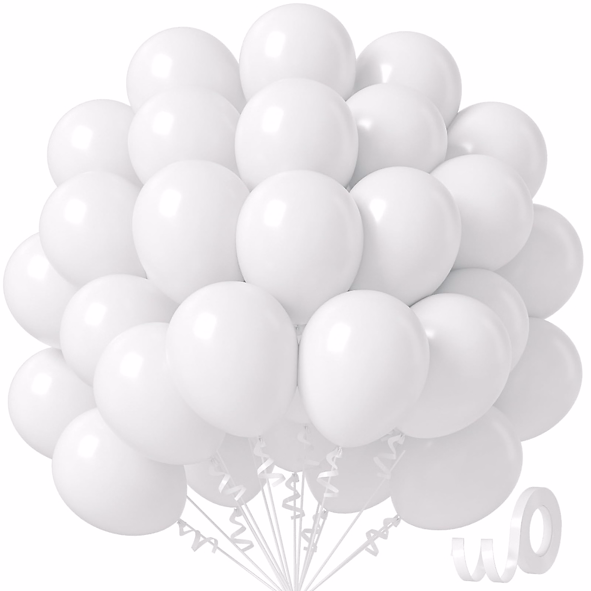 Awenztech White Balloons 12 inch, White Latex Balloons 50pcs Party Balloons for Engagement Bachelorette Bridal Shower Wedding Party Birthday Decorations