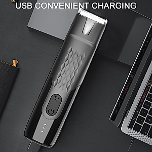 Groin Hair Trimmer for Men,Electric Ball Trimmer/Shaver with Led Light,Replaceable Ceramic Blade Heads,PX7 Waterproof Grooming Kit,1.5Hours Runtime