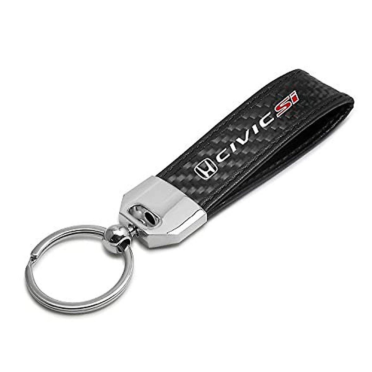 iPick Image 100% Real Carbon Fiber Leather Strap Key Chain with Black Stitching for Honda Civic Si