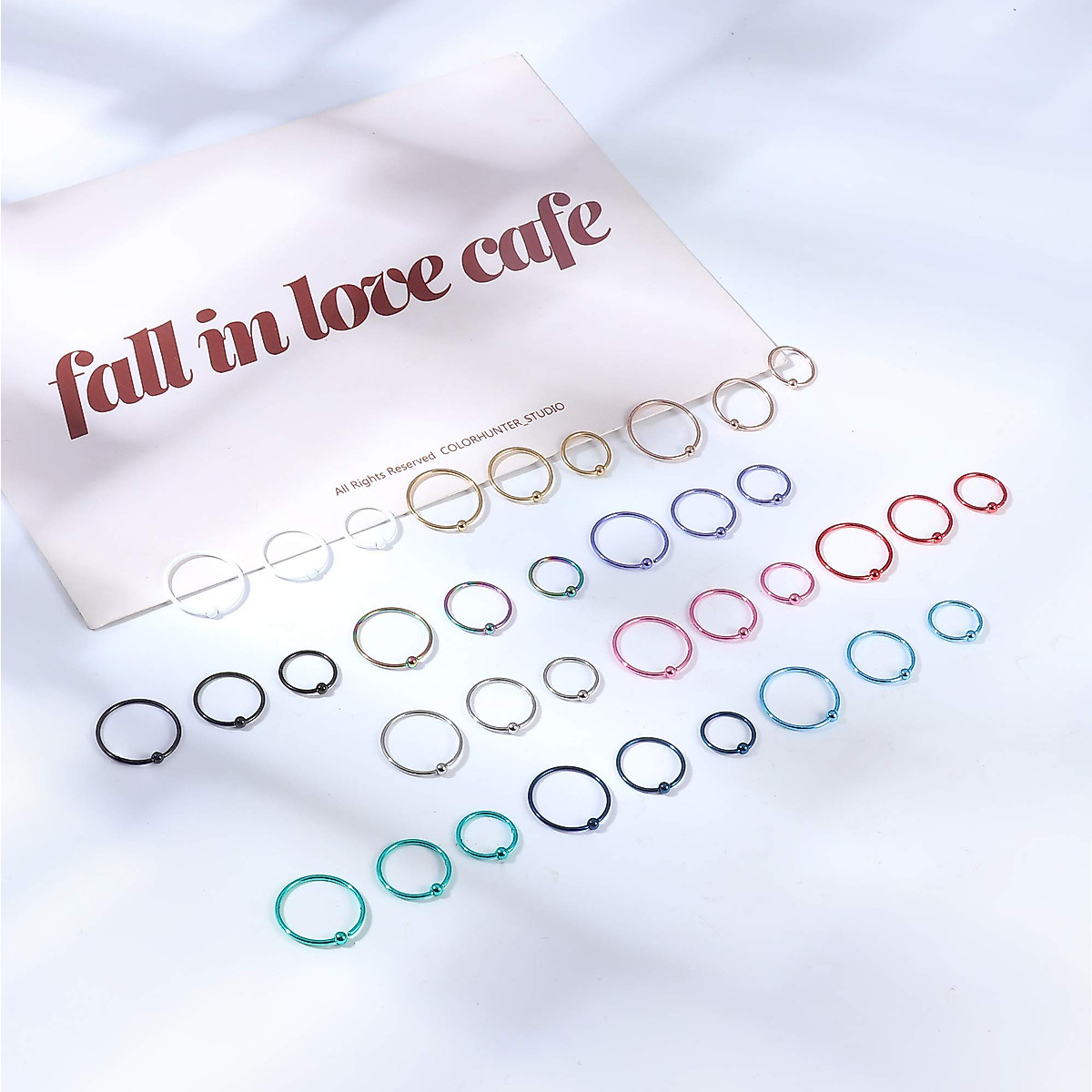 ORAZIO 36Pcs Surgical Steel Nose Ring Hoop for Women 20 Gauge Nose Piercing Jewelry Septum Ring Cartilage Helix Piercing 6-12mm