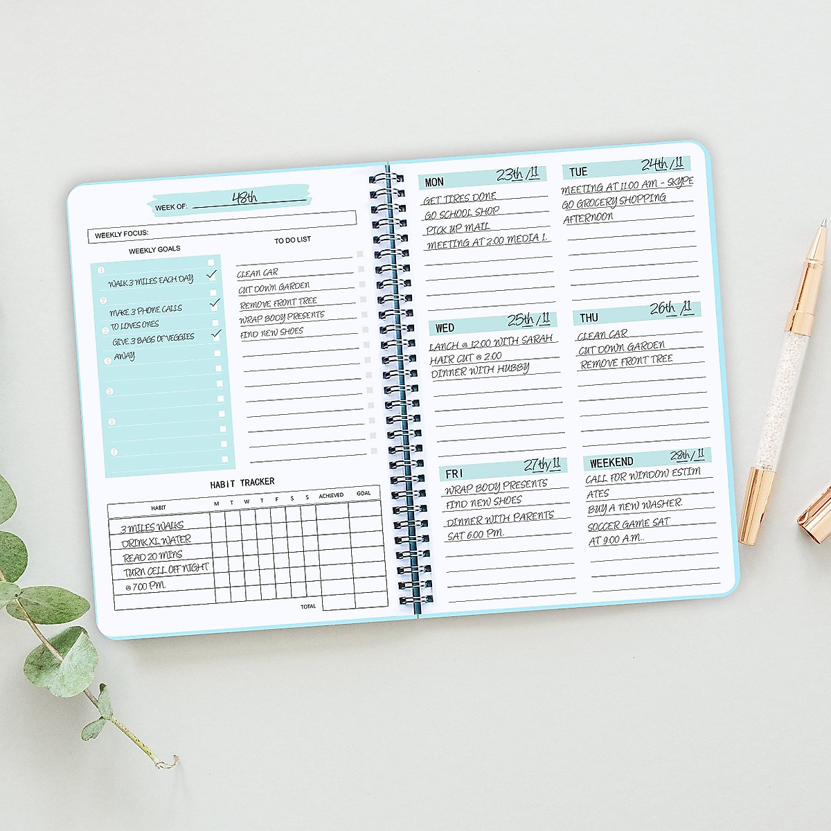 Undated Weekly Planner- Weekly Goals Notebook, A5 To Do List Planner with Spiral Binding, Weekly Goal Planner, 5.7 x 8.0 inches