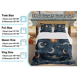 Lokaluo Moon Duvet Cover Queen Size 3D Printed Moon Sun Duvet Cover Set Stars Clouds Cosmic Sun Bedding Set Bedroom Decor 3 Pcs Comforter Cover with 2 Pillowcases
