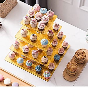 BLBYHO 4 Tier Gold Cupcake Stand, Acrylic Cupcake Tower Display Dessert Stand, Square Cupcake Stand Combo Set for Dessert Table Bases para Cupcake, Good for Birthday Party Wedding, Christmas