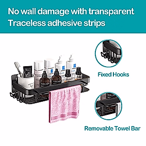 TOOYIMR 3-in-1 Sponge for Kitchen Sink, Adhesive Shower scaddy，can Also be Used as Dish Brush Holder, Shower Shelf, Sink Organizer Sponge Holder and Storage. Rust-Proof Space Aluminum (Black)