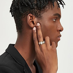 Anxiety Fidget Ring Love Friendship Gold Rings for Women 14K Gold Plated Titanium Steel Dainty Cubic Zirconia Rings Stacking Bands 3 In 1 Spinner Rings for Men Valentines Day Mother's Day Christmas Day Best Gifts (God, 7)