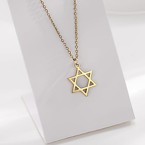AILUOR 18K Gold Plated Megan Star of David Pendant Necklaces, Six Pointed Megan Star Jewish Israel Jewelry for Women/Men Hip Hop Jewelry (Gold)
