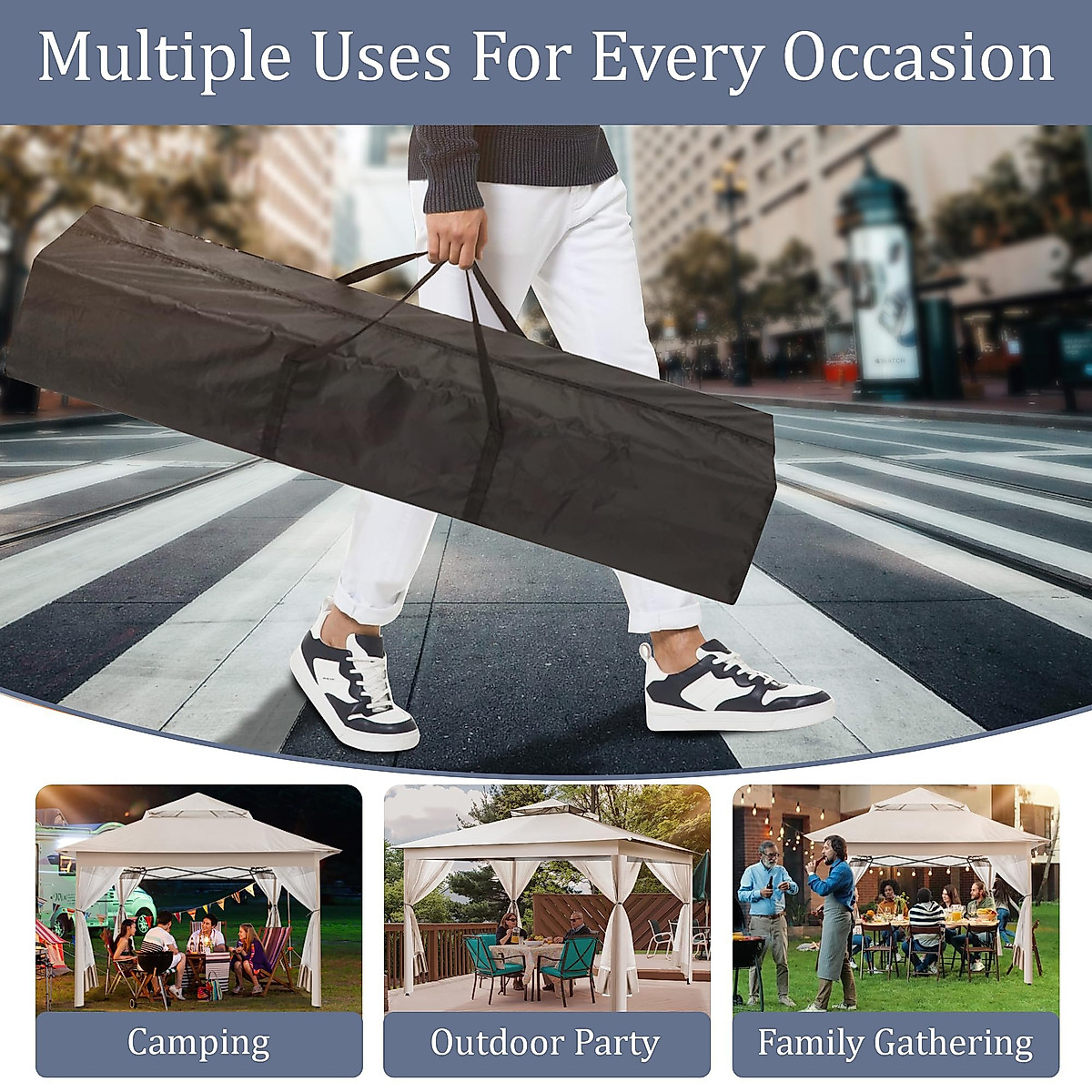 yoyomax 13X13 Outdoor Pop Up Gazebo with Netting, Portable Gazebo Waterproof Patio Canopy Shelter with Double Roof Tops and 169 Square Feet of Shade for Beach Parties, Camping and Picnics - Khaki