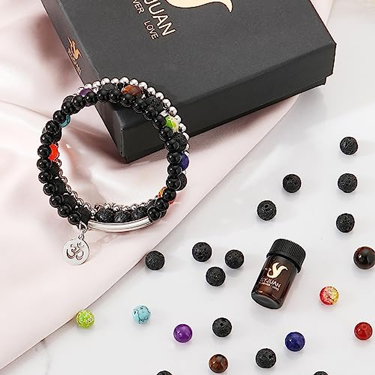 SYJUAN Coolest Mindfulness Yoga Gifts 7 Chakra Bracelet Multi Layer Worry Stone for Anxiety Aromatherapy Diffuser Reiki Meditation Gifts for Women
