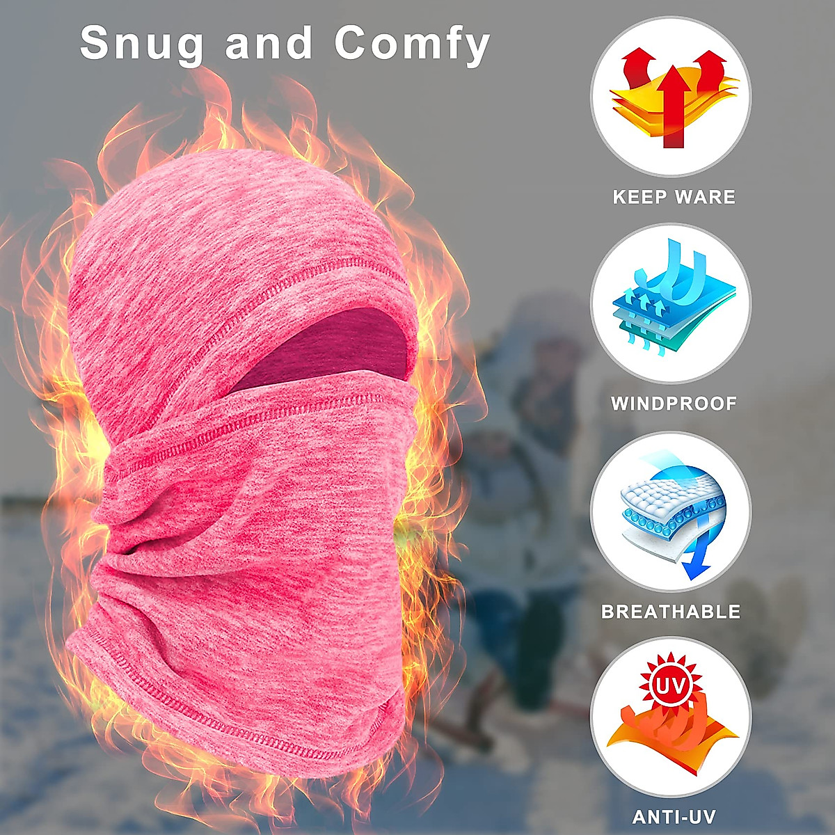 mysuntown Balaclava Face Mask, Balaclava Ski Mask, UV Protector Pooh Shiesty Mask,Cycling Balaclava WomenNeck Scarf for Men, Pink, for Winter