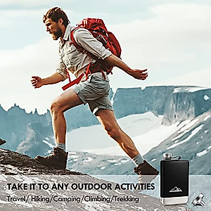 KWANITHINK Flask for Liquor for Men, Stainless Steel Camping Flask 8 oz with Funnel, Hip Flask Whiskey Flask with Integrated Steel Cap for Outdoor, Camping Hiking Climbing Exploration Black (8 oz)