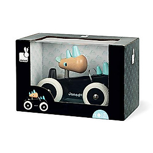 Janod Spirit Wood Car Push Toy - Rony Rhino - Ages 18 Months+ - J04492
