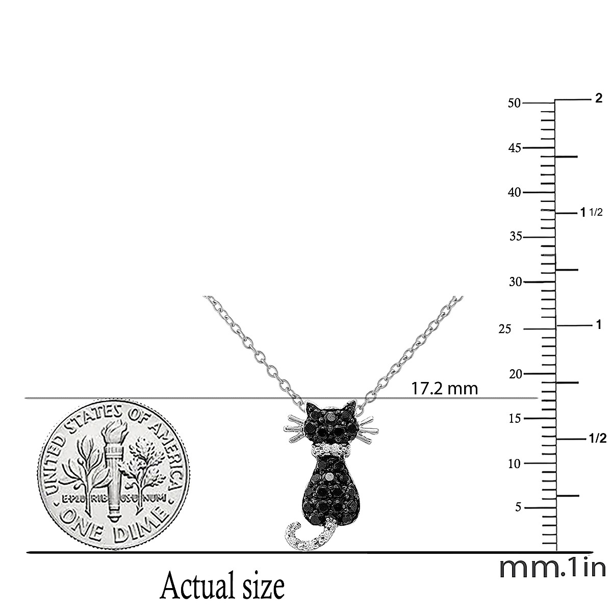 Dazzlingrock Collection 0.40 Carat (ctw) Round Black and White Diamond Kitty Cat Feline Animal Pendant | 10K White Gold