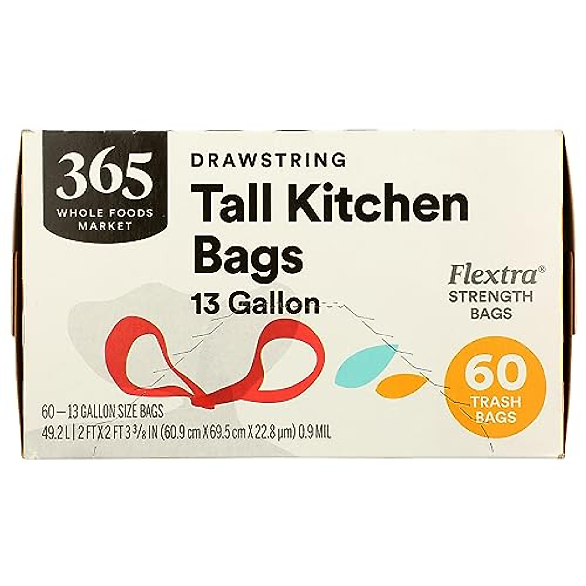 365 by Whole Foods Market, Bag Kitchen Tall Drawsting Flextra 13 Gallon, 60 Count