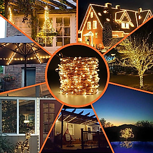 LRIFUE Solar 8 Lightning Modes Powered String Light 55ft/17m 240 LEDs Starry String Lights Copper Wire Lights Ambiance Lighting for Outdoor, Gardens, Homes, Dancing, Christmas Party(Warm White)