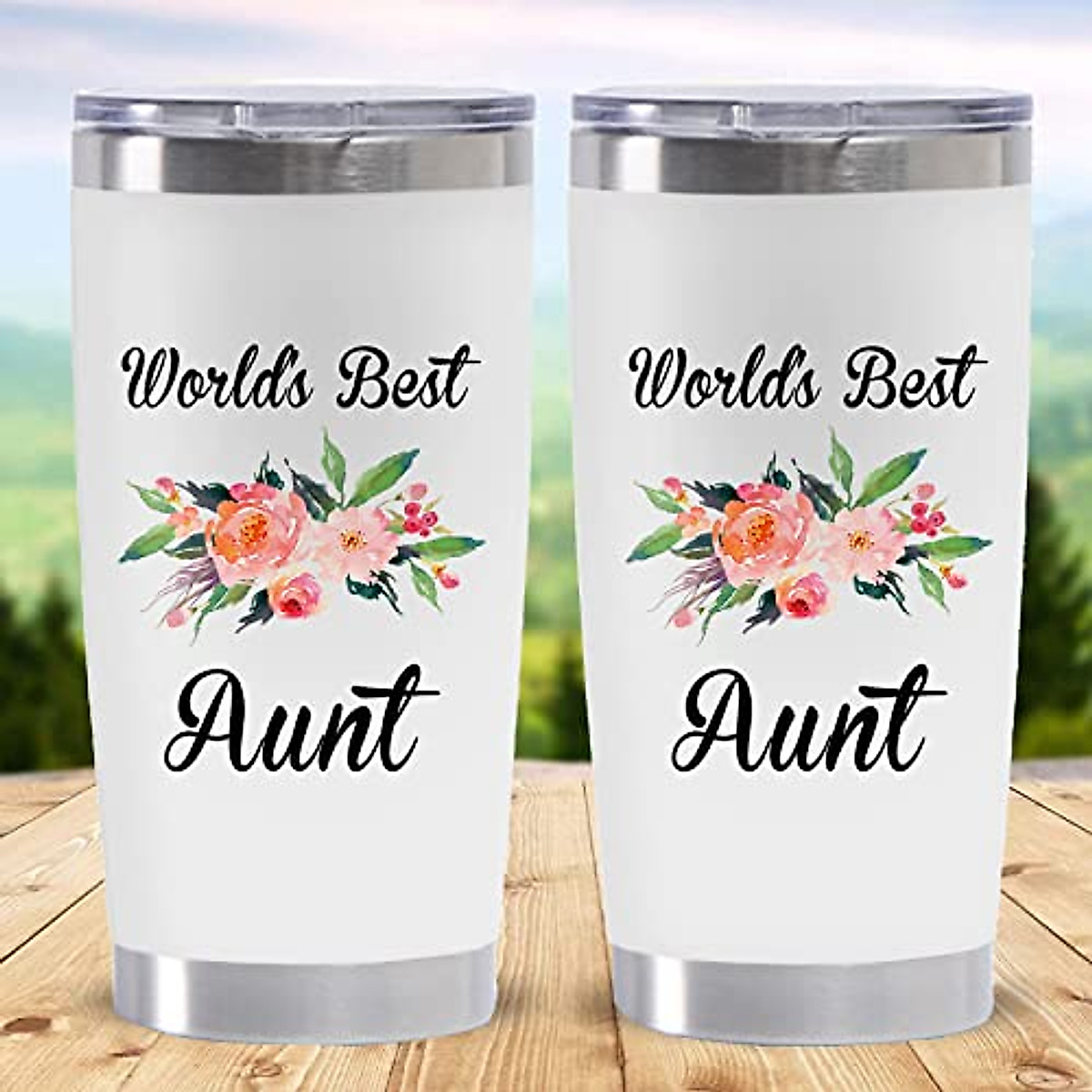 Waldeal Worlds Best Aunt Birthday Gifts for Women, 20oz Stainless Steel Tumbler Cup with Lid, Insulated Travel Coffee Mug