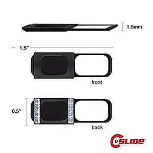 C-SLIDE 1.0 Webcam Cover Slide | Sliding Laptop Camera Blocker | 1.5” x 0.5” by 1.5mm Thin | Camera Blocker for Computers, Tablets, Echos, Chromebook & More | Make Security a Priority | Black