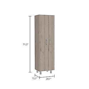 FM FURNITURE Norway Broom Closet Pantry with 5 Shelves and Double Doors, Light Gray/White