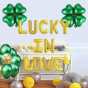 Geloar St. Patrick's Day Lucky in Love Decorations Saint Paddy's Day Theme Irish Four Leaf Clover Shamrock Foil Balloons Baby Shower March Birthday Bridal Shower Bachelorette Wedding Party Supplies