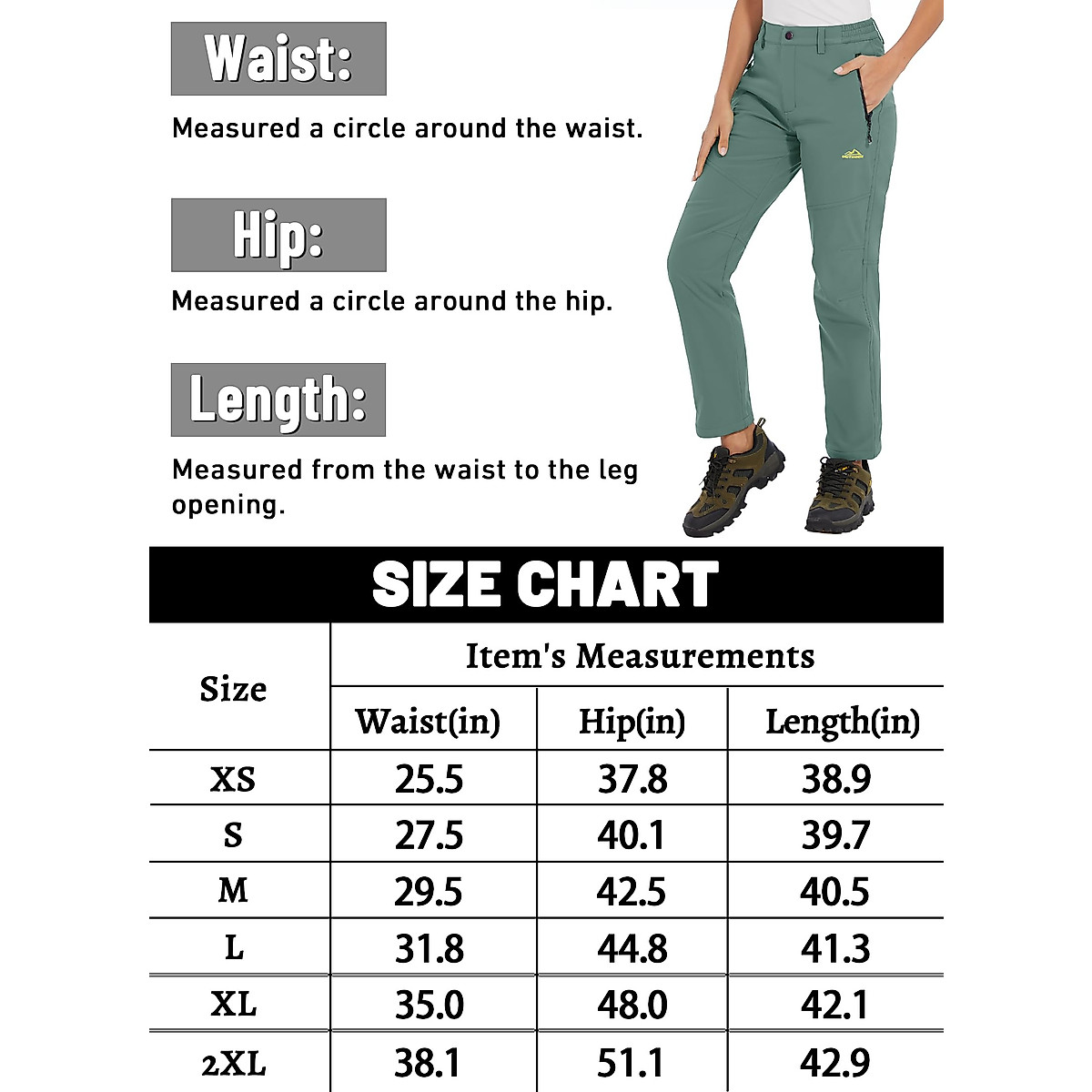 TACVASEN Womens Snow Pants Waterproof Insulated Fleece Lined Pants Ski Winter Hiking Pants Fern Green S