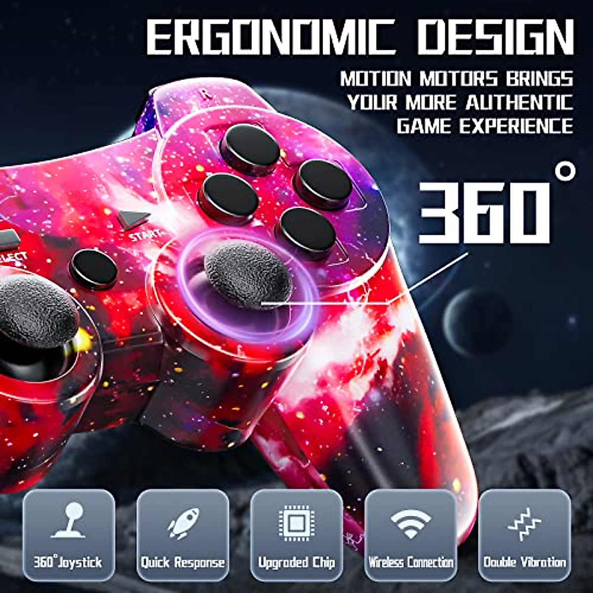 ISHAKO Wireless Controller for PS3 Controller Compatible with Playstation 3 Game Joystick with High-Performance Motion Gamepad 6-axis Double Vibration andCharging Cable(Galaxy)