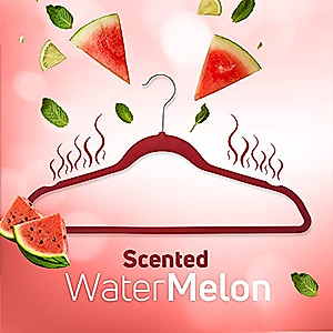 HangAroma Non-Slip Scented Velvet Hangers - Heavy Duty Clothes Hanger - Ultra Thin Space Saving 360 Degree Swivel Hook - Ideal for Coats, Jackets, Pants, & Dress - Watermelon - 12 Pack