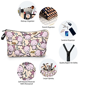 Cute Axolotl Travel Makeup Bag with Wrist Strap, Axolotl Keychain Cosmetic Bag
