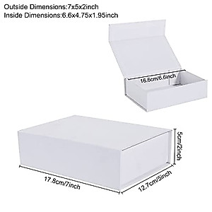 NIGNYA Magnetic Gift Box White 7x5x2 inches 2 Pack Gift Boxes Magnetic Lids Cardboard Gift Boxes Bridesmaid Proposal Box for Presents, Wedding, Birthday, Party