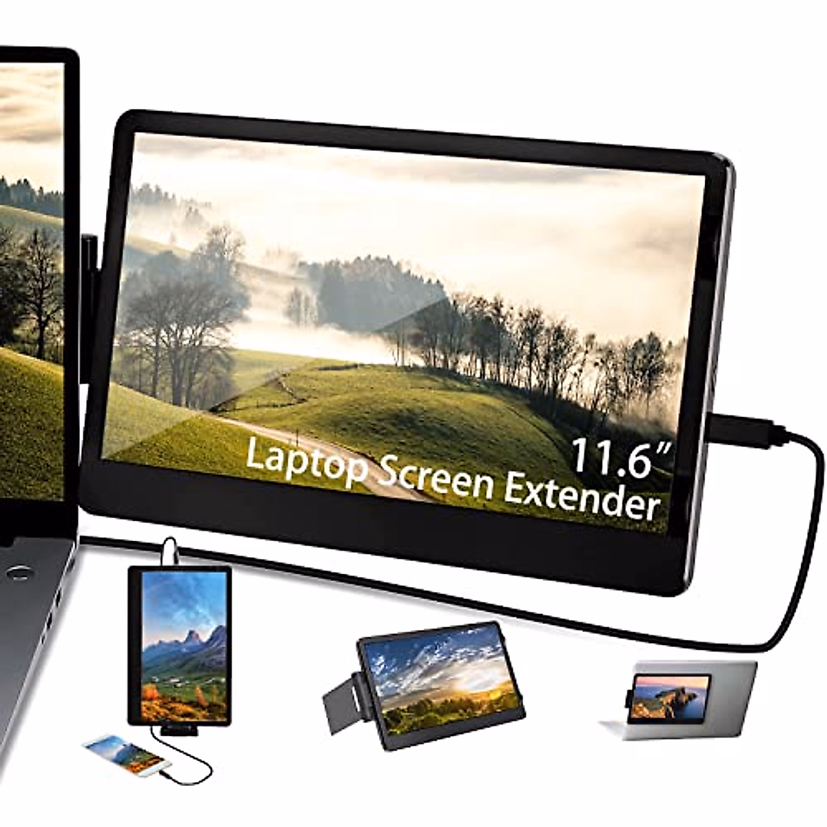 ZTGD 11.6” Laptop Screen Extender - 1366x768 Attachable Portable Monitor for Laptops, Laptop Monitor Extender, Dual Monitor Connected Support PC/Mobile Phone